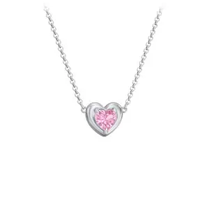 Jewlr Puffy Heart Pendant With 1 Birthstone - Sterling Silver