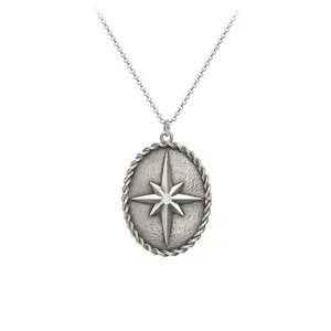 Jewlr Engravable North Star Medallion Necklace With Accent Stone