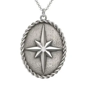 Jewlr Engravable North Star Medallion Necklace With Accent Stone