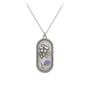 Jewlr Engravable Forget-me-not Flower Medallion Necklace With Gemstone - Sterling Silver