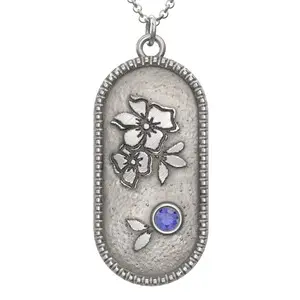 Jewlr Engravable Forget-me-not Flower Medallion Necklace With Gemstone