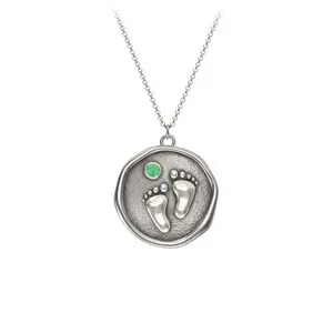 Jewlr Engravable Baby Footprint Medallion Necklace With Birthstone - Sterling Silver