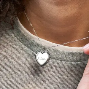 Jewlr Engravable Heart Photo Locket Necklace - Sterling Silver