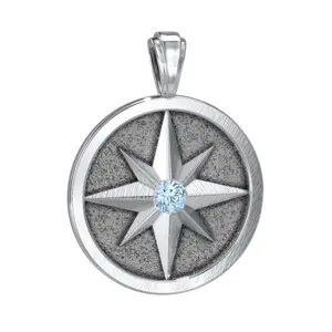 Jewlr Engravable North Star Disc Pendant With Gemstone - Sterling Silver