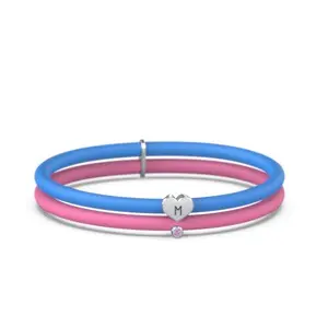 Jewlr Engravable Heart And Birthstone Charm Silicone Bracelet Set Double Style