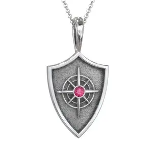 Jewlr Compass Hero Shield Pendant With Gemstone