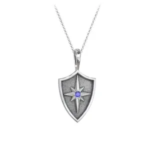 Jewlr Starburst Hero Shield Pendant With Gemstone - Sterling Silver