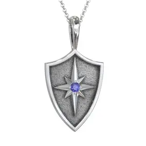 Jewlr Starburst Hero Shield Pendant With Gemstone