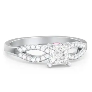Jewlr 1/2 Ct. Princess Gemstone Split Peek-a-boo Engaget Ring With Accents - Sterling Silver