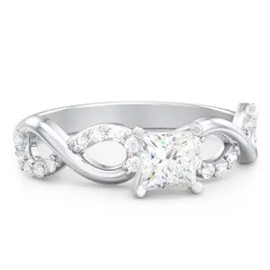Jewlr 1/2 Ct. Princess Gemstone Infinity Engaget Ring With Accent Stones - Sterling Silver