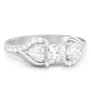 Jewlr 1/2 Ct. Princess Gemstone Engaget Ring With Heart Stones & Accents Stones - Sterling Silver
