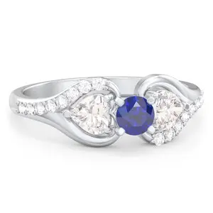 Jewlr 1/4 Ct. Round Gemstone Engaget Ring With Heart Stones & Accents Stones - Sterling Silver