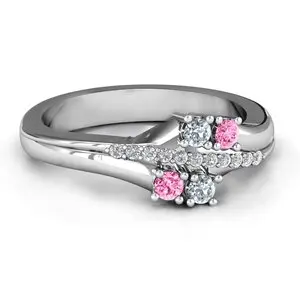 Jewlr Four Stone Ring With Accents - Sterling Silver