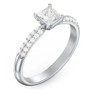 Jewlr 1/2 Ct. Princess Gemstone Engaget Ring With Double Row Accents