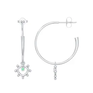 Jewlr Large Open Hoop Earrings With Beaded Open Heart Charm And Accents - Sterling Silver