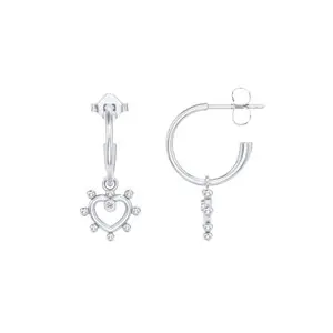 Jewlr Small Open Hoop Earrings With Beaded Open Heart Charm And Accents - Sterling Silver