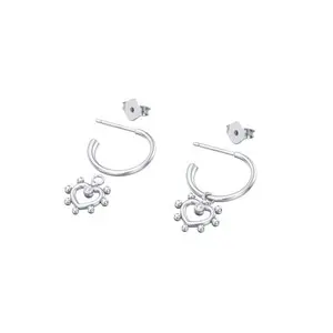 Jewlr Small Open Hoop Earrings With Beaded Open Heart Charm And Accents