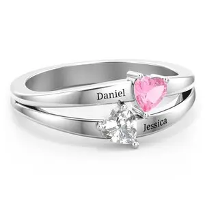 Jewlr Twin Hearts Ring - Sterling Silver