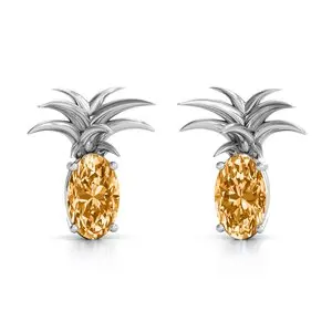 Jewlr Oval Stone Pineapple Earrings - Sterling Silver