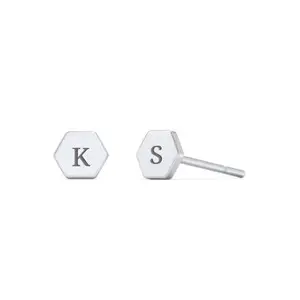 Jewlr Engravable Hexagon Shape Stud Earrings - Sterling Silver
