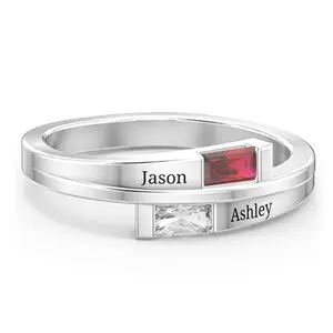 Jewlr Double Baguette Bypass Ring - Sterling Silver
