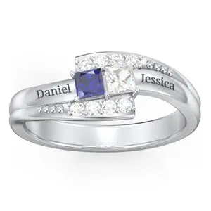 Jewlr Engravable Bypass Ring With Princess Cut Gemstones And Accents