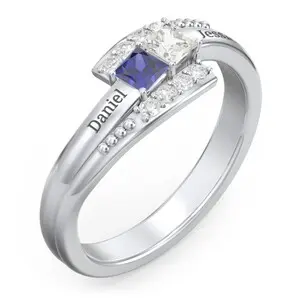 Jewlr Engravable Bypass Ring With Princess Cut Gemstones And Accents