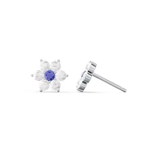 Jewlr Flower Stud Earrings With Gemstones - Sterling Silver