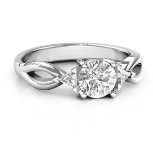 Jewlr Braided Shank Ring With Trillian Accents - Sterling Silver