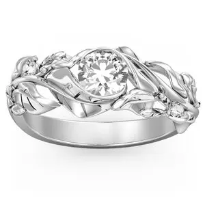 Jewlr Solitaire Leaf Ring With Accent Stones