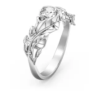 Jewlr Solitaire Leaf Ring With Accent Stones