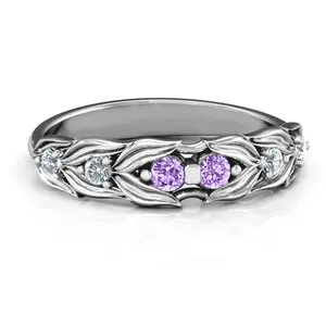 Jewlr Leaves Of Love 6 Stone Ring - Sterling Silver