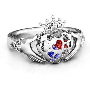 Jewlr Caged Hearts Claddagh Ring - Sterling Silver