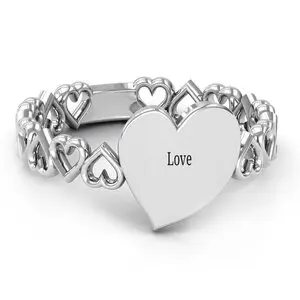 Jewlr Engravable Cut Out Hearts Ring - Sterling Silver