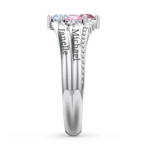 Jewlr Engravable Triple Band Gemstone Ring With Accents