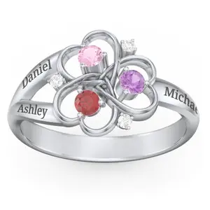 Jewlr Engravable Intertwined Triple Heart Ring With Gemstones
