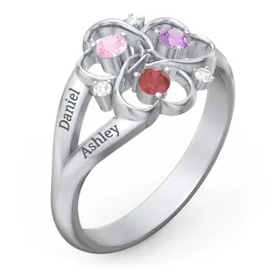 Jewlr Engravable Intertwined Triple Heart Ring With Gemstones