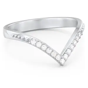 Jewlr Deep-v Wedding Band With Milgrain And Accents - Sterling Silver