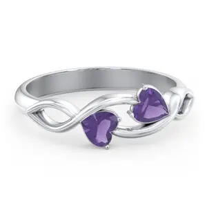 Jewlr Heavenly Hearts Ring With Heart Birthstones - Sterling Silver