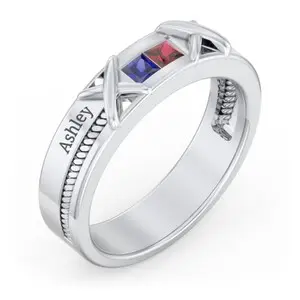 Jewlr 2-stone Family Ring With “x” Stitch Detail