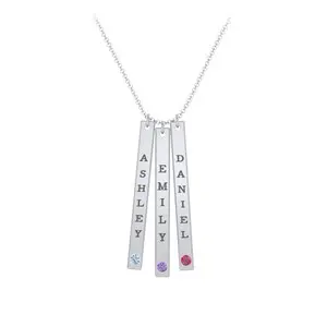Jewlr Multi Vertical Birthstone Bar Pendant 3 Bar - Sterling Silver