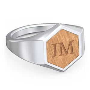 Jewlr Engravable Wood Hexagon Signet Ring Cherry - Sterling Silver