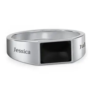 Jewlr Engravable Cold Enamel Signet Ring - Sterling Silver