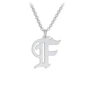 Jewlr Gothic Initial Pendant Necklace F - Sterling Silver