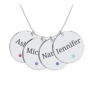 Jewlr Engravable 4 Disc Pendant With Birthstone - Sterling Silver