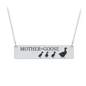 Jewlr Engravable Mama Goose Bar Necklace With 3 Goslings - Sterling Silver