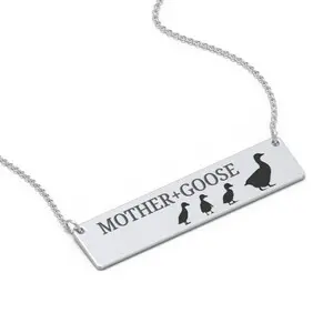 Jewlr Engravable Mama Goose Bar Necklace With 3 Goslings
