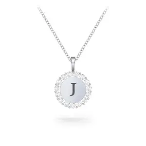 Jewlr Initial Halo Disc Necklace With Gemstones - Sterling Silver