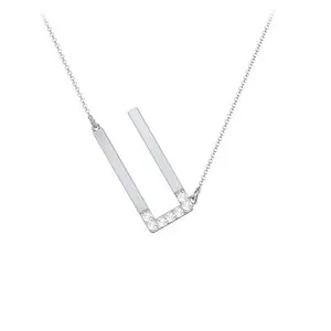 Jewlr Asymmetrical Initial Necklace With Accent Stones U - Sterling Silver