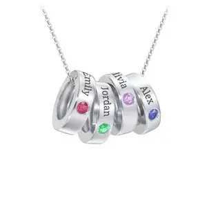 Jewlr Engravable Gemstone Stacking Ring Charm Necklace 4 - Sterling Silver
